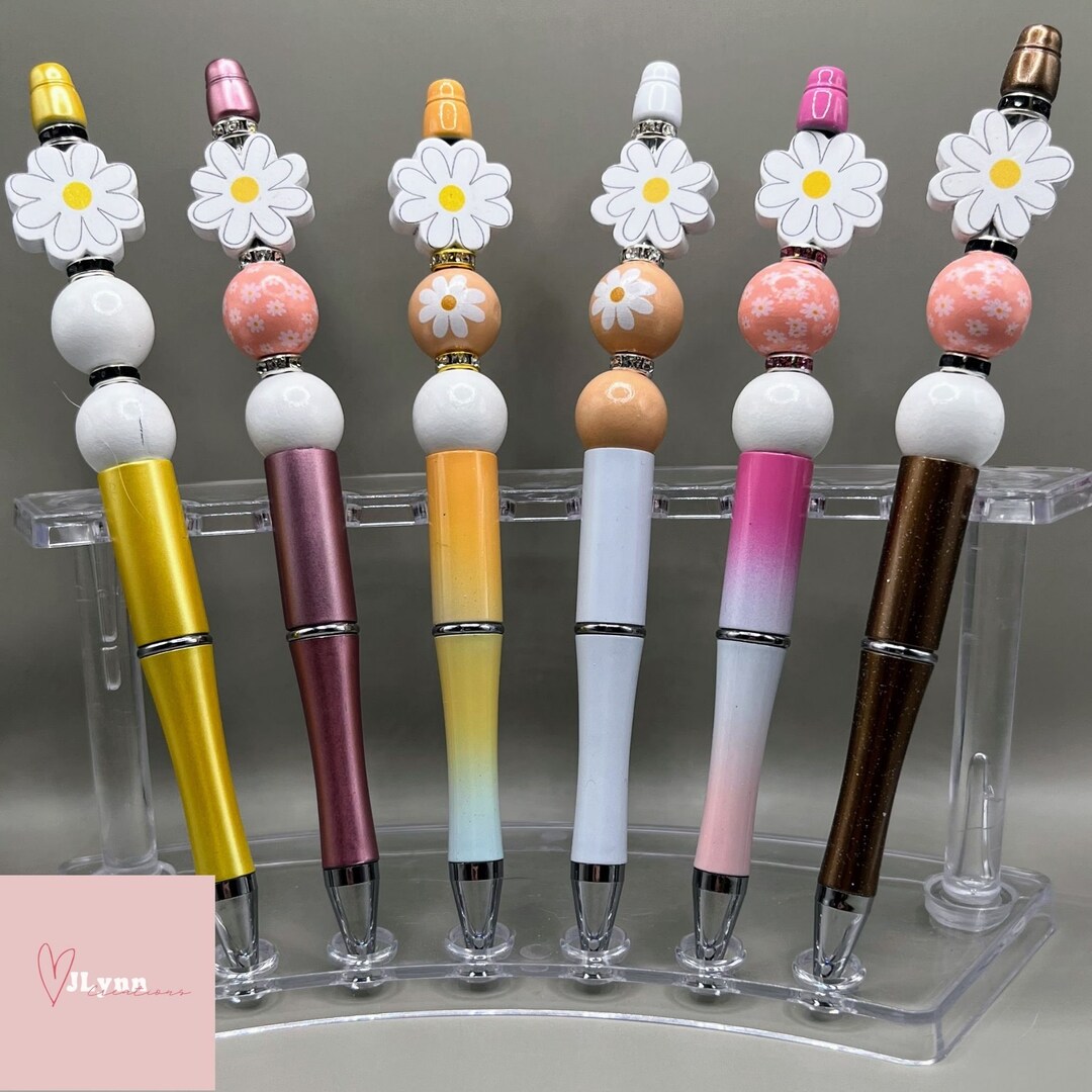 Daisy Beaded Pens // Cute Daisy Beaded Pens // Daisy Wood Focal Beaded ...