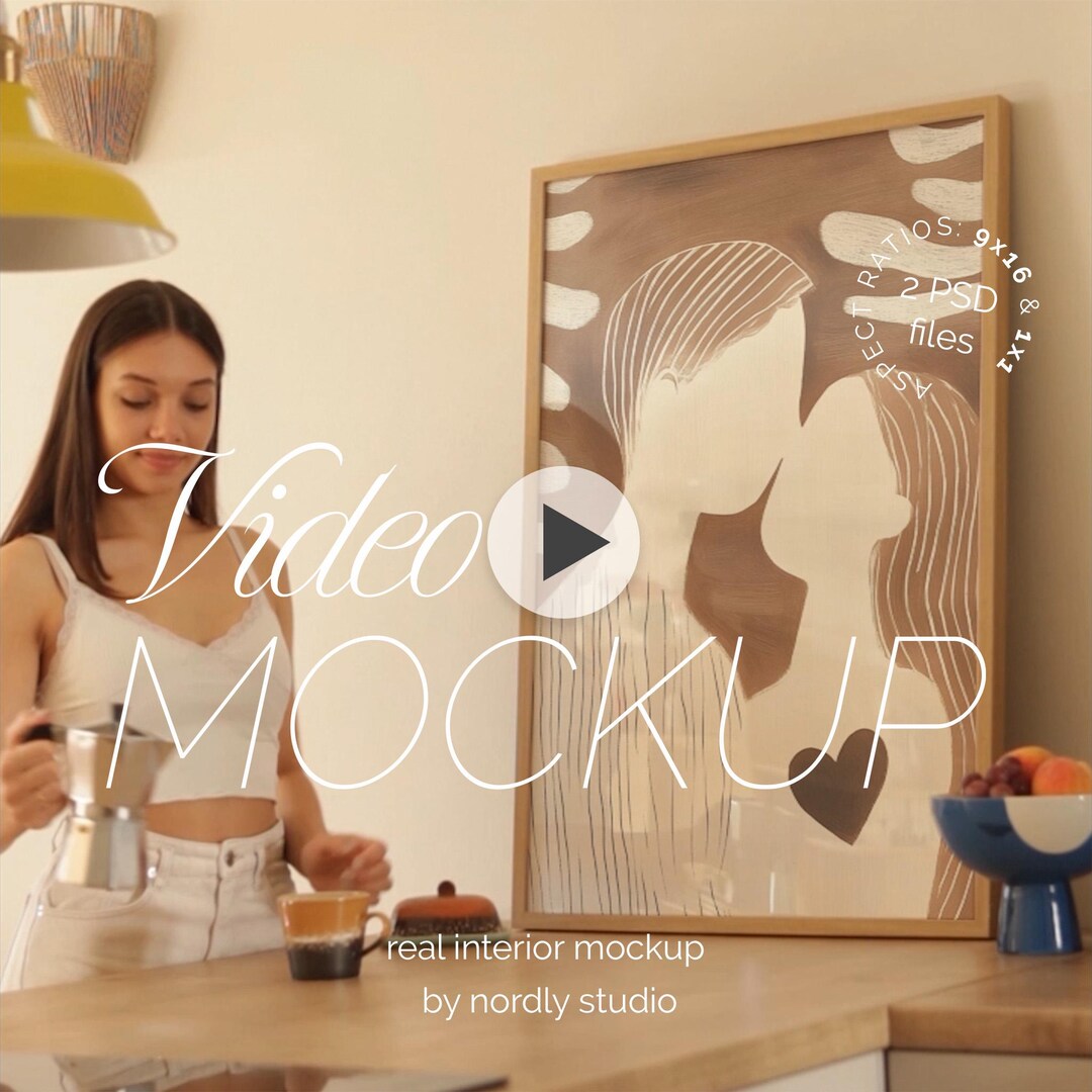 Video Frame Mockup With Person, DIN A Wall Art Reel Mockup Video, 1x1 ...