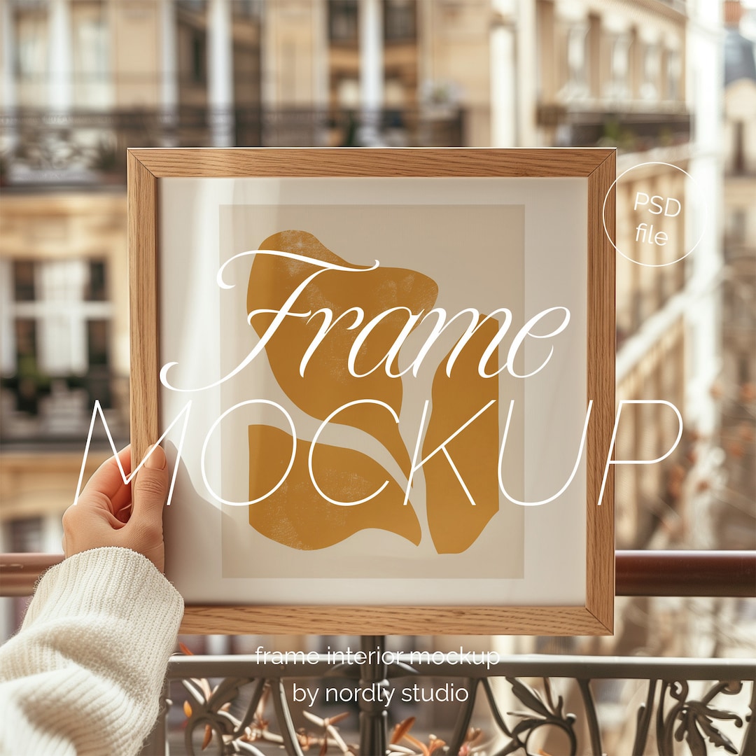 Square Frame Photoshop Mockup Template for Prints With Person, Wood ...