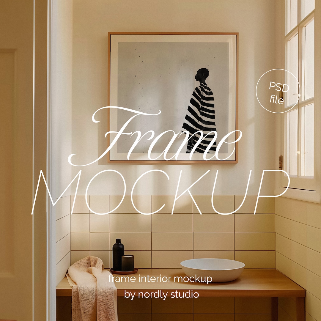 Square Frame Mockup Template for Prints in Bathroom Interior, Wood ...