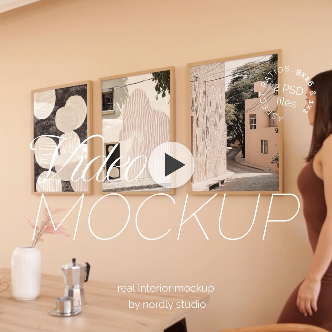 Set of 3 Video Frame Mockup With Person, DIN A Wall Art Reel Mockup ...