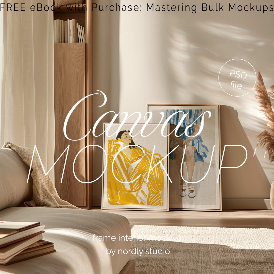 2 Frames Mockup Living Room, ISO A DIN Ratio, Thin Wood Frame, PSD Two ...