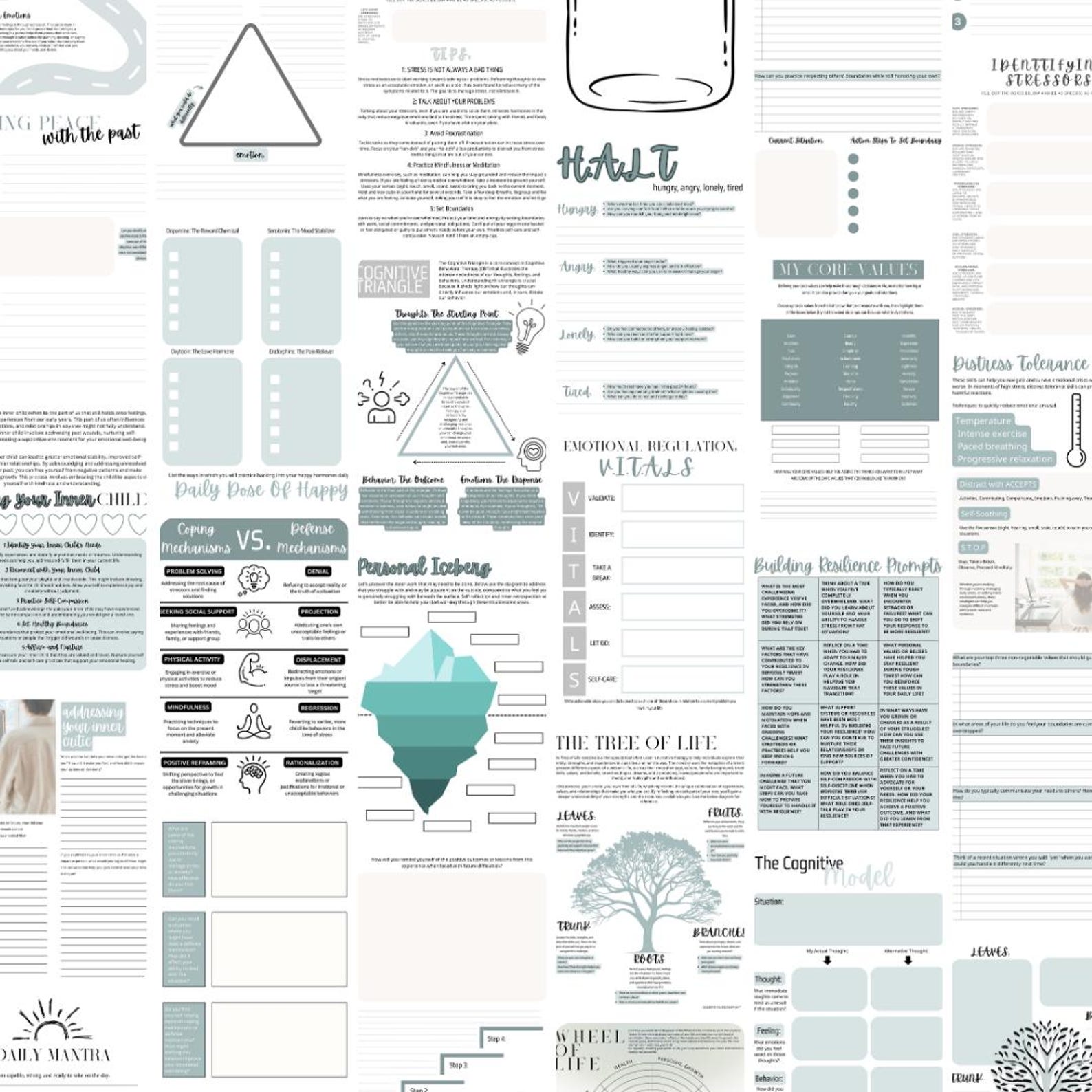 Inner Strength Mental Health Worksheet Bundle, CBT Printable Worksheets ...