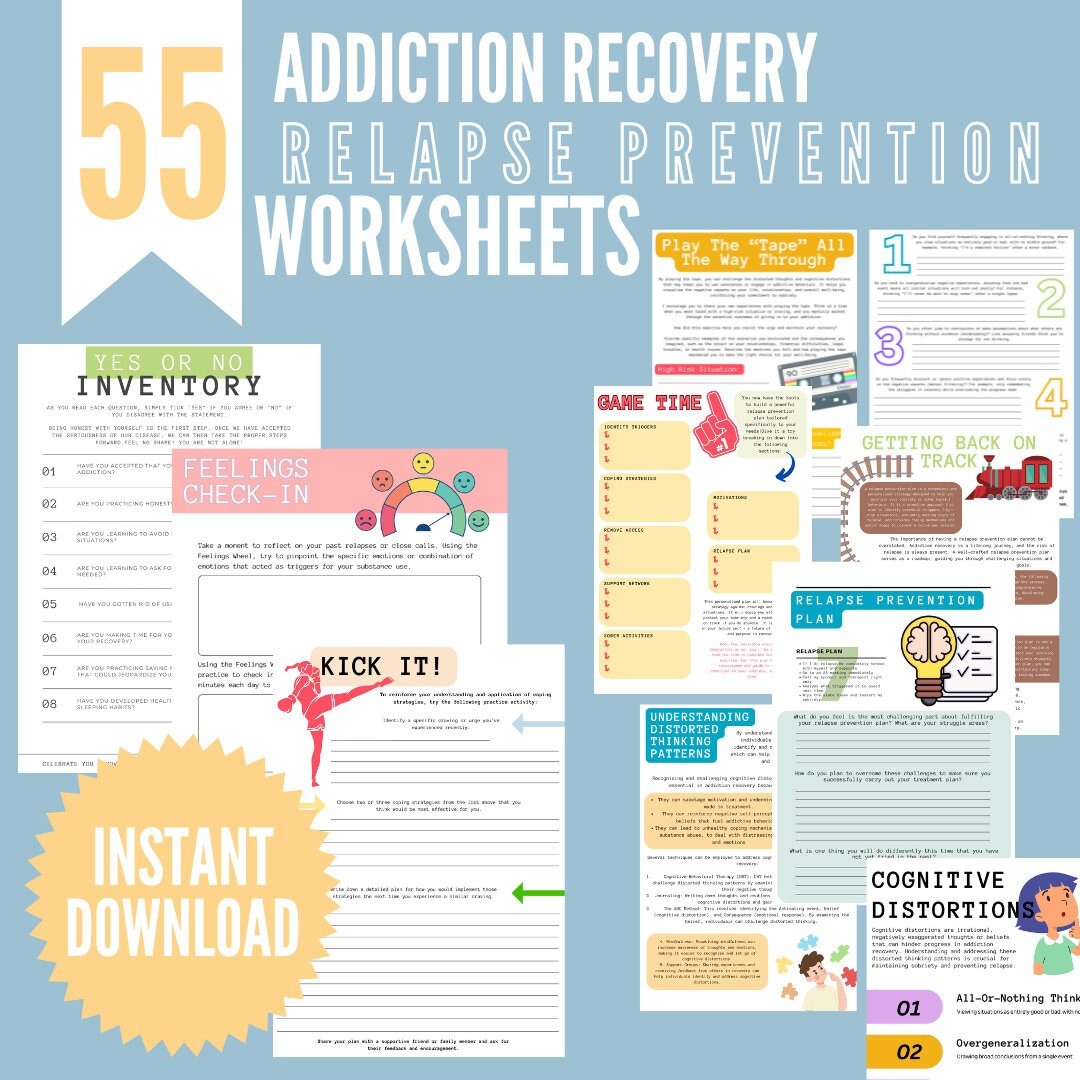 Addiction Recovery Worksheets, Relapse Prevention, Sobriety Workbook ...