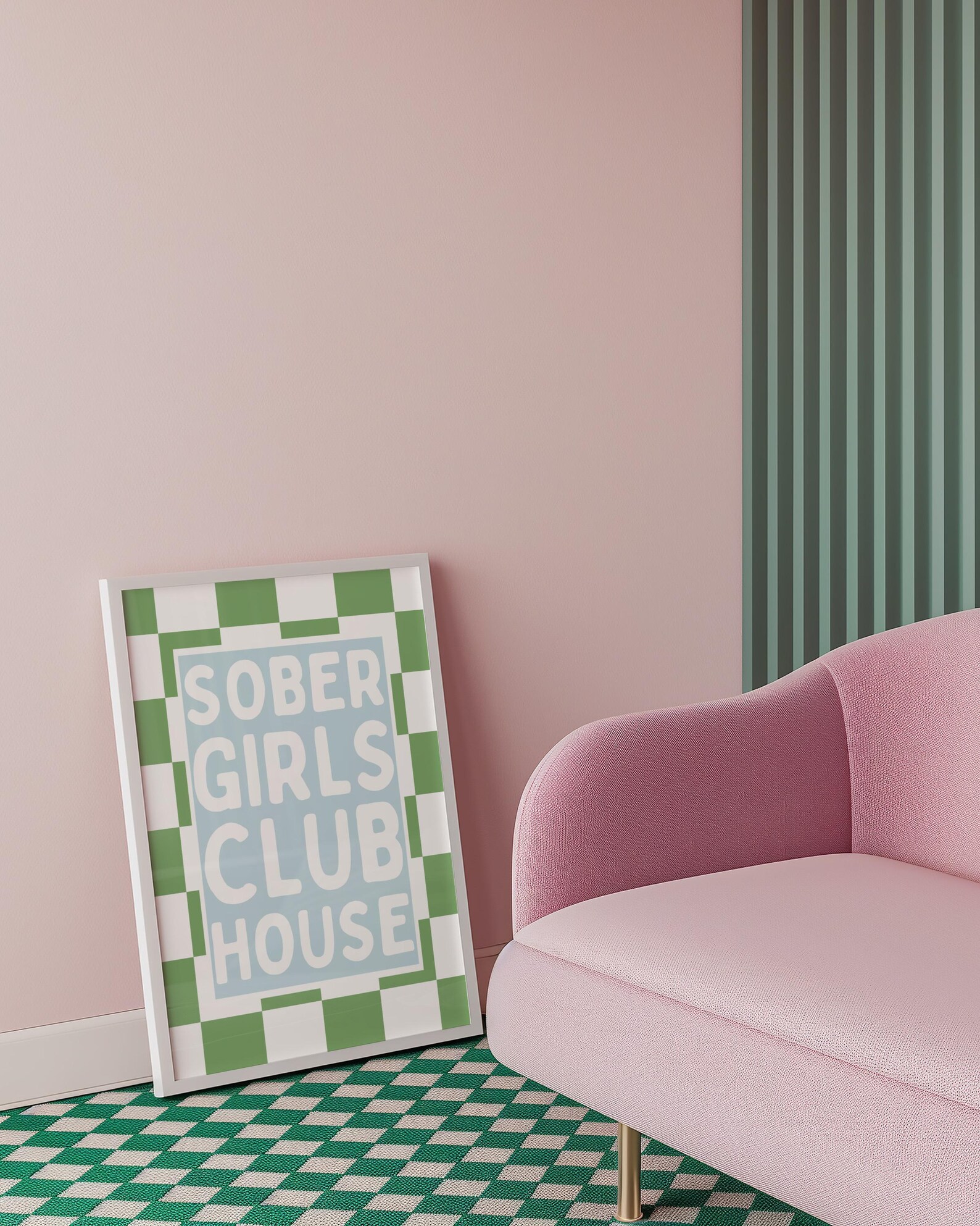 Sober Girls Clubhouse Unframed Poster, Trendy Wall Art, Checkered Wall ...