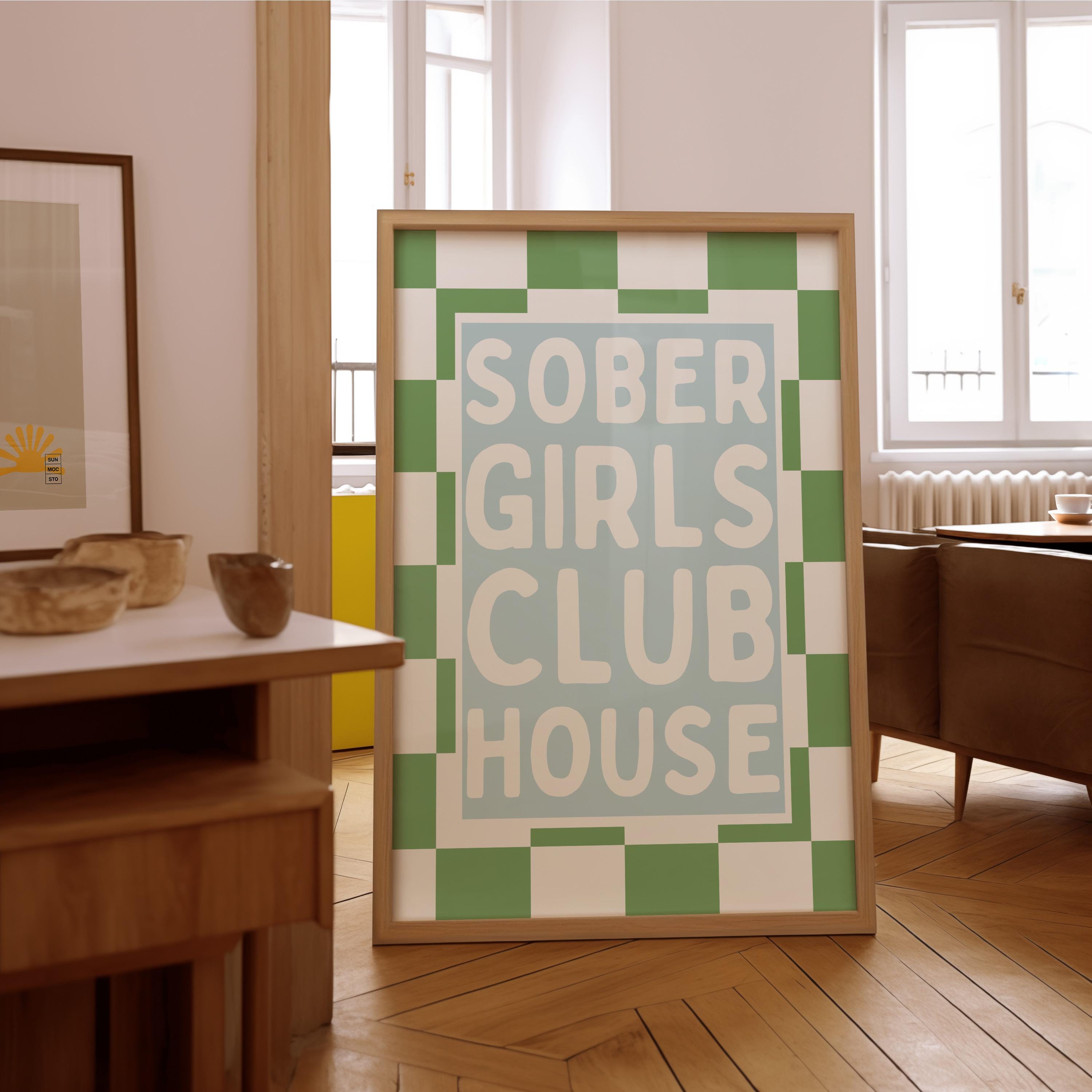 Sober Girls Clubhouse Unframed Poster, Trendy Wall Art, Checkered Wall ...