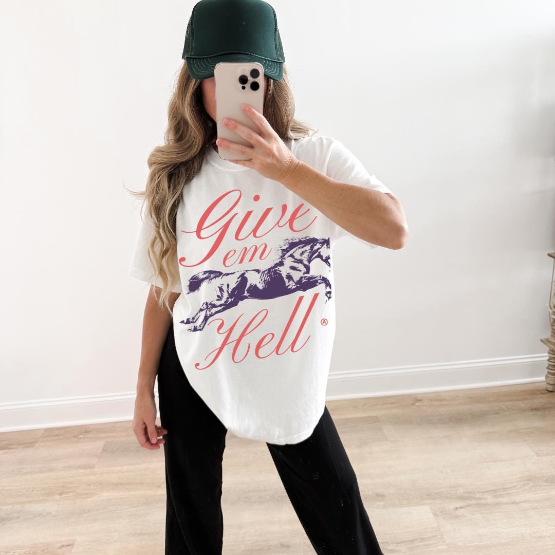 Give Em Hell Horse Unisex White Comfort Colors Western Graphic Tee ...