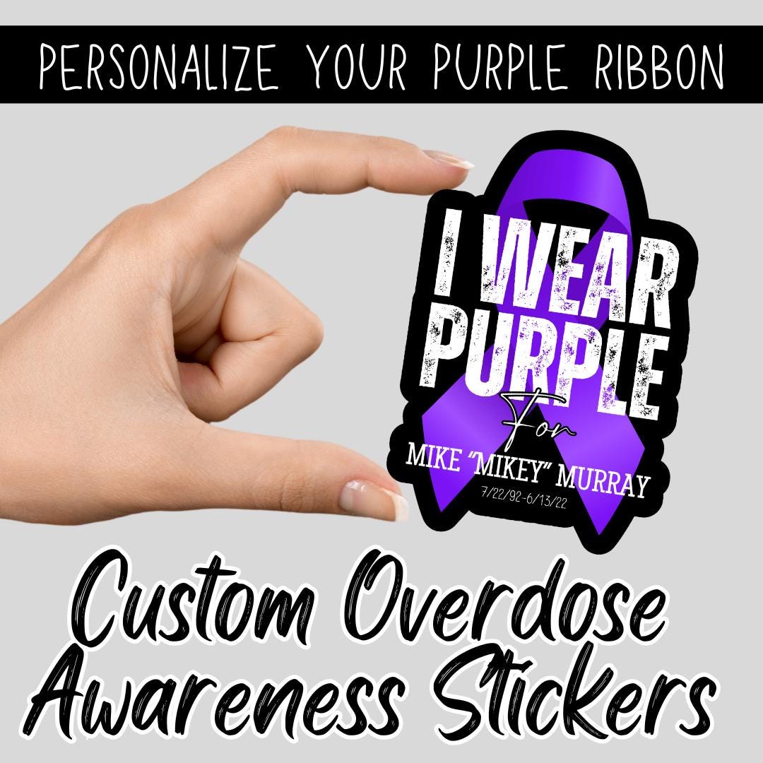 Custom Overdose Awareness Sticker, Personalized Purple Ribbon, Memorial ...