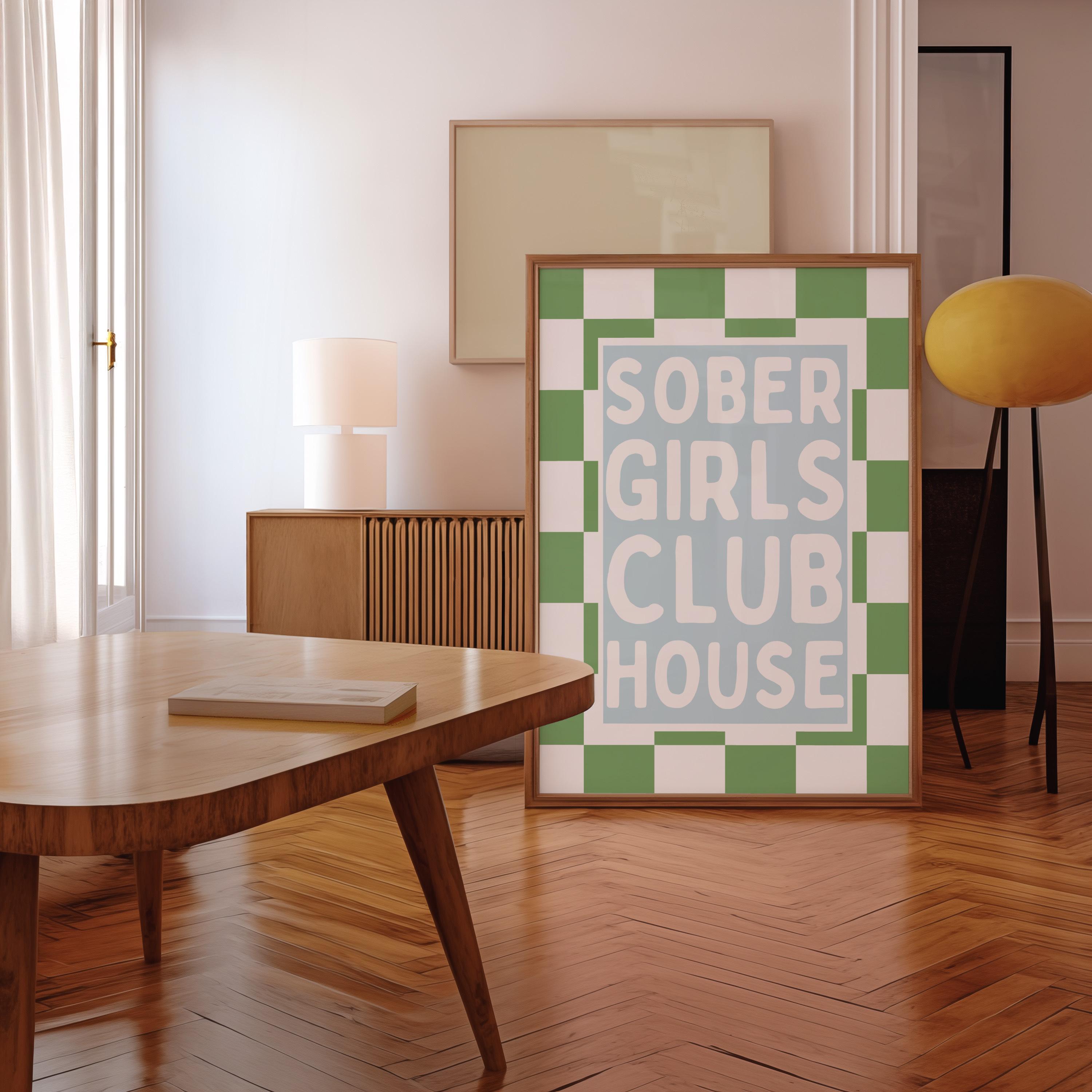 Sober Girls Clubhouse Unframed Poster, Trendy Wall Art, Checkered Wall ...