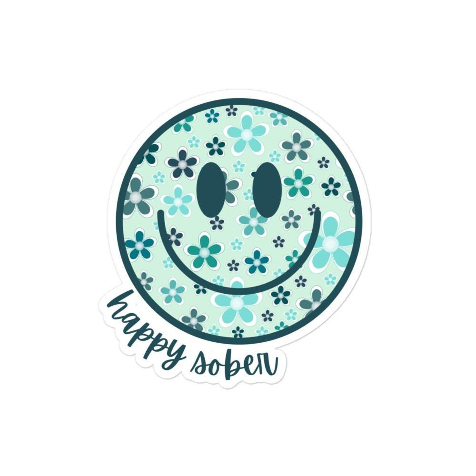 Happy Sober Smiley Faced Sticker, Addiction Recovery Sticker, Groovy ...
