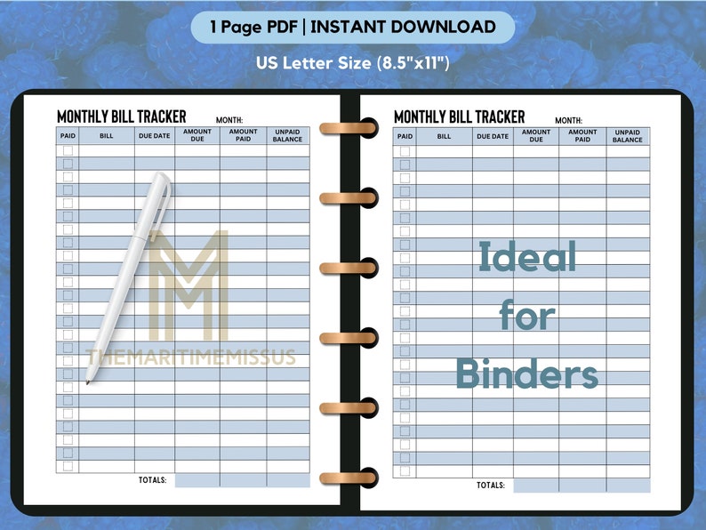 Monthly Bill Payment Tracker, Expense Log, Printable Expense Tracker ...