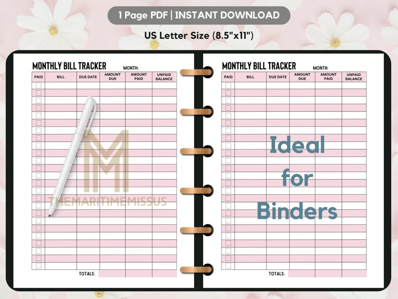 Monthly Bill Payment Tracker, Expense Log, Printable Expense Tracker ...