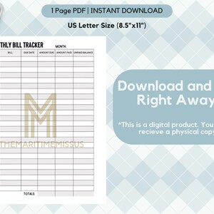 Monthly Bill Payment Tracker, Expense Log, Printable Expense Tracker ...