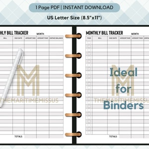 Monthly Bill Payment Tracker, Expense Log, Printable Expense Tracker ...