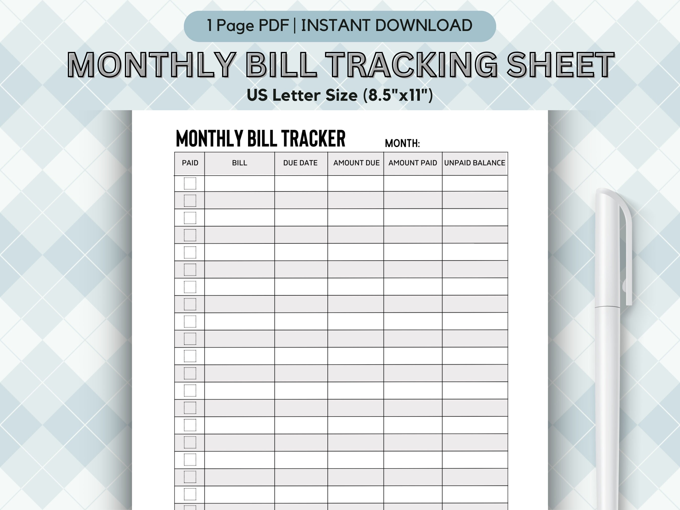 Monthly Bill Payment Tracker, Expense Log, Printable Expense Tracker ...