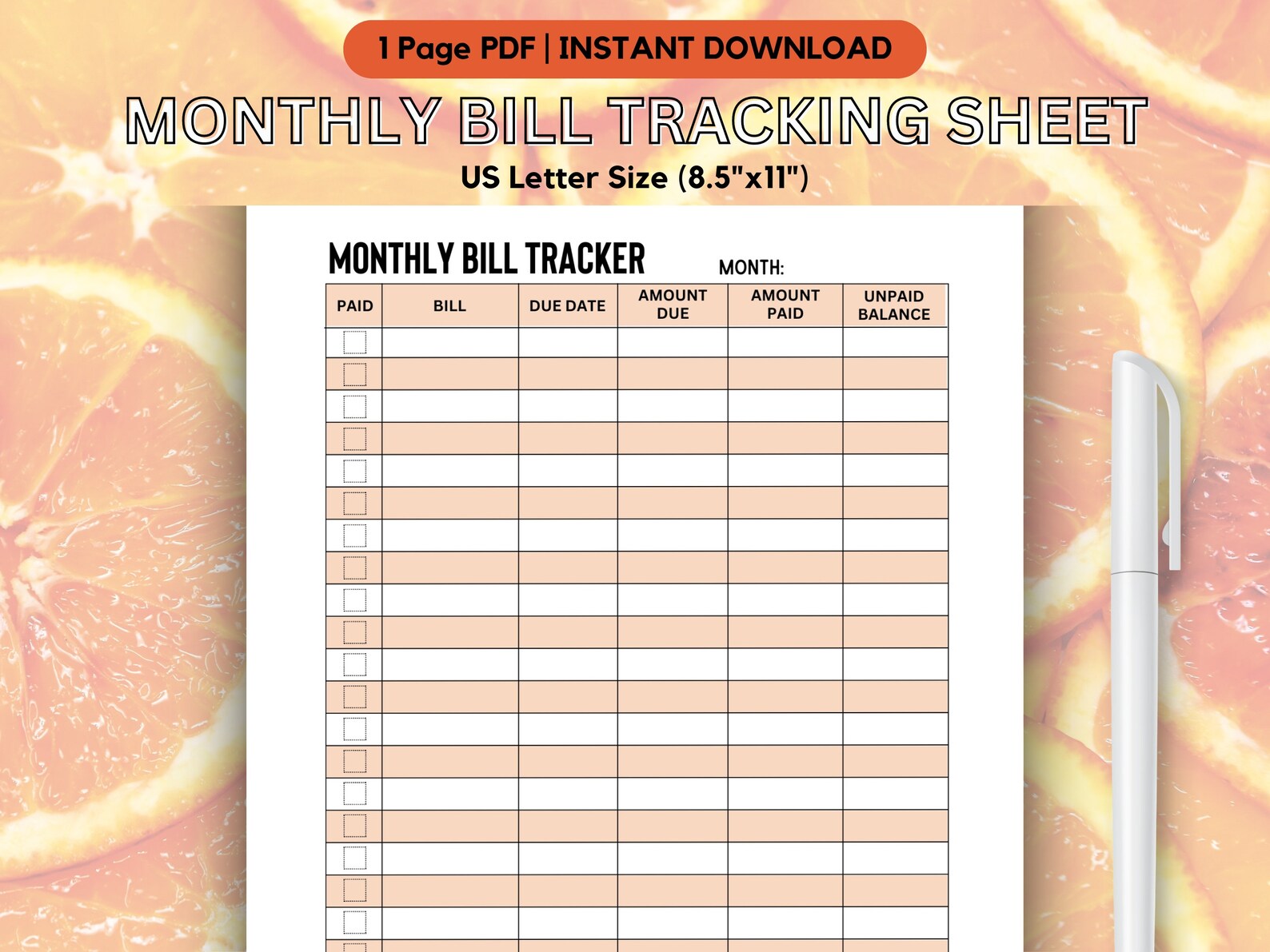 Monthly Bill Payment Tracker, Expense Log, Printable Expense Tracker ...