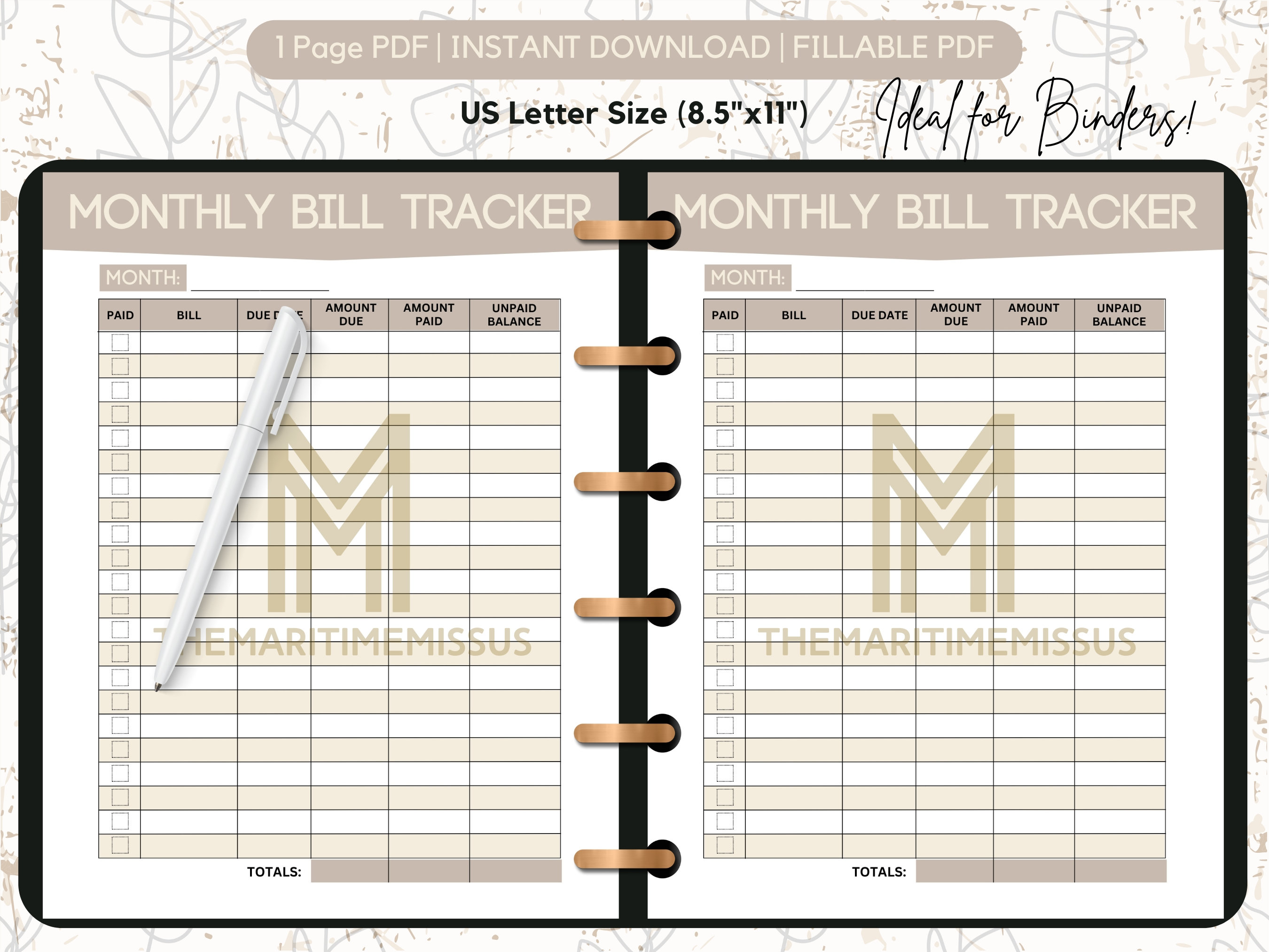 Monthly Bill Payment Tracker, Expense Log, Printable Expense Tracker ...