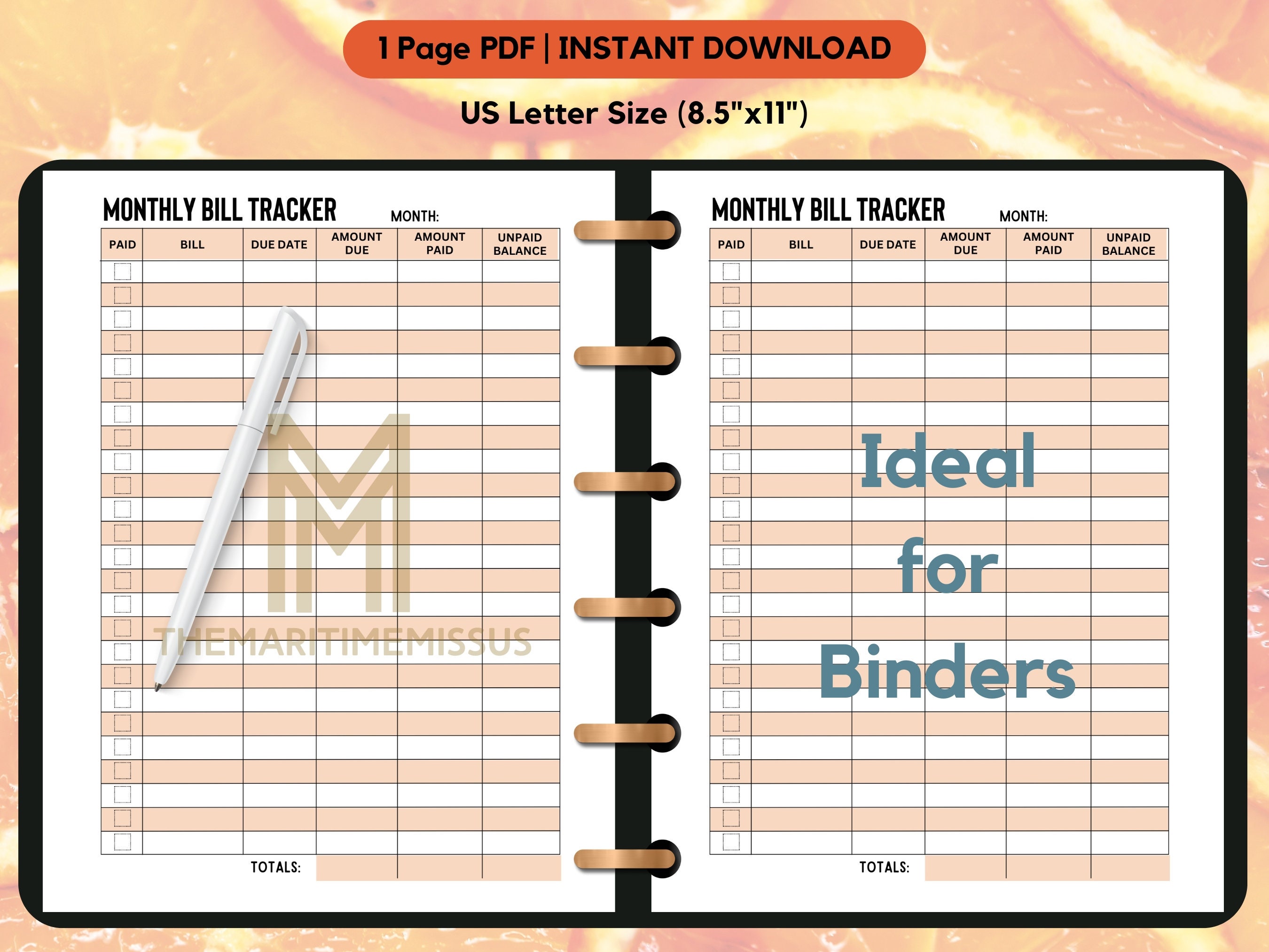Monthly Bill Payment Tracker, Expense Log, Printable Expense Tracker ...