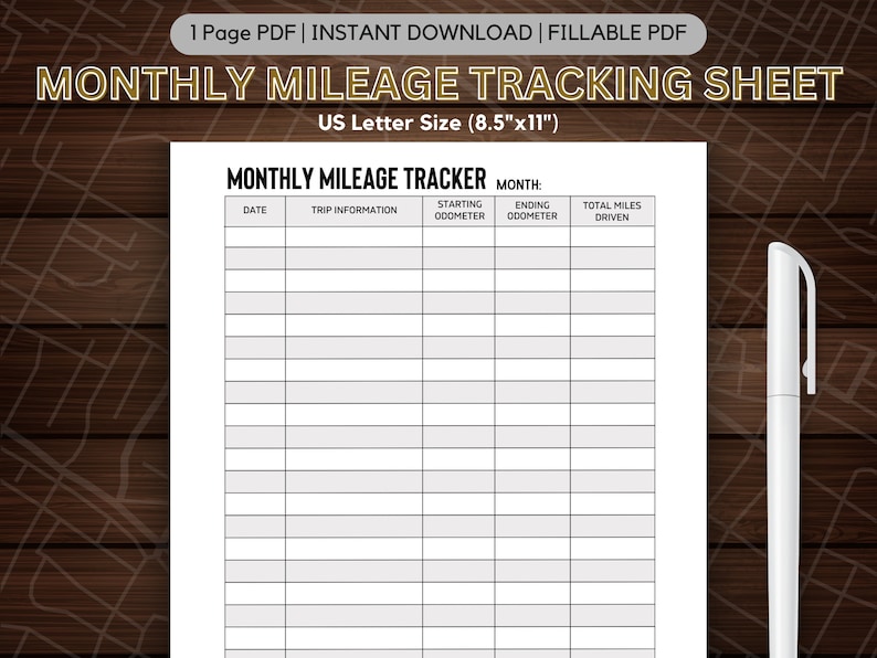 Monthly Mileage Tracker, Mileage Log, Business or Personal Miles ...