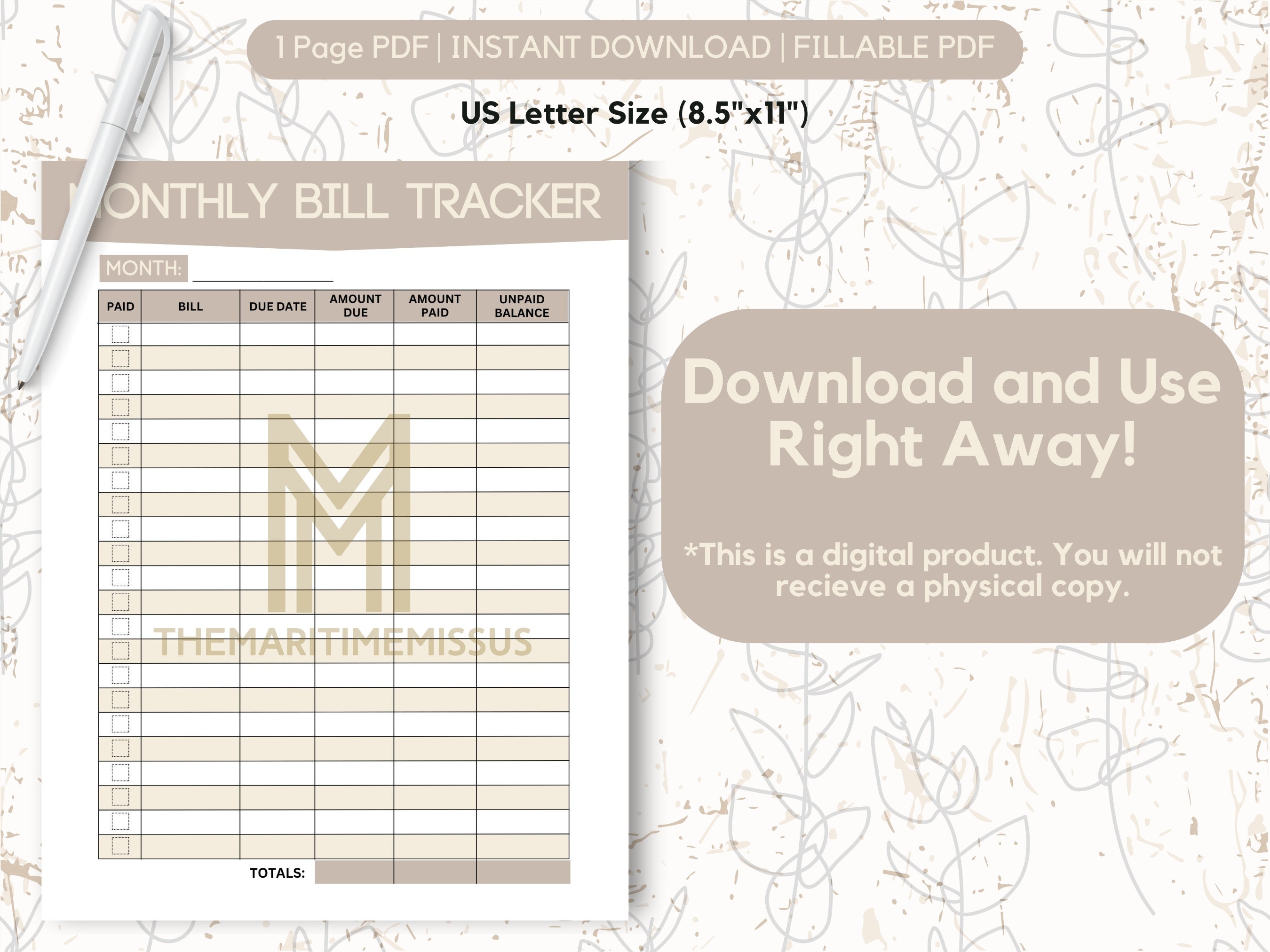 Monthly Bill Payment Tracker, Expense Log, Printable Expense Tracker ...
