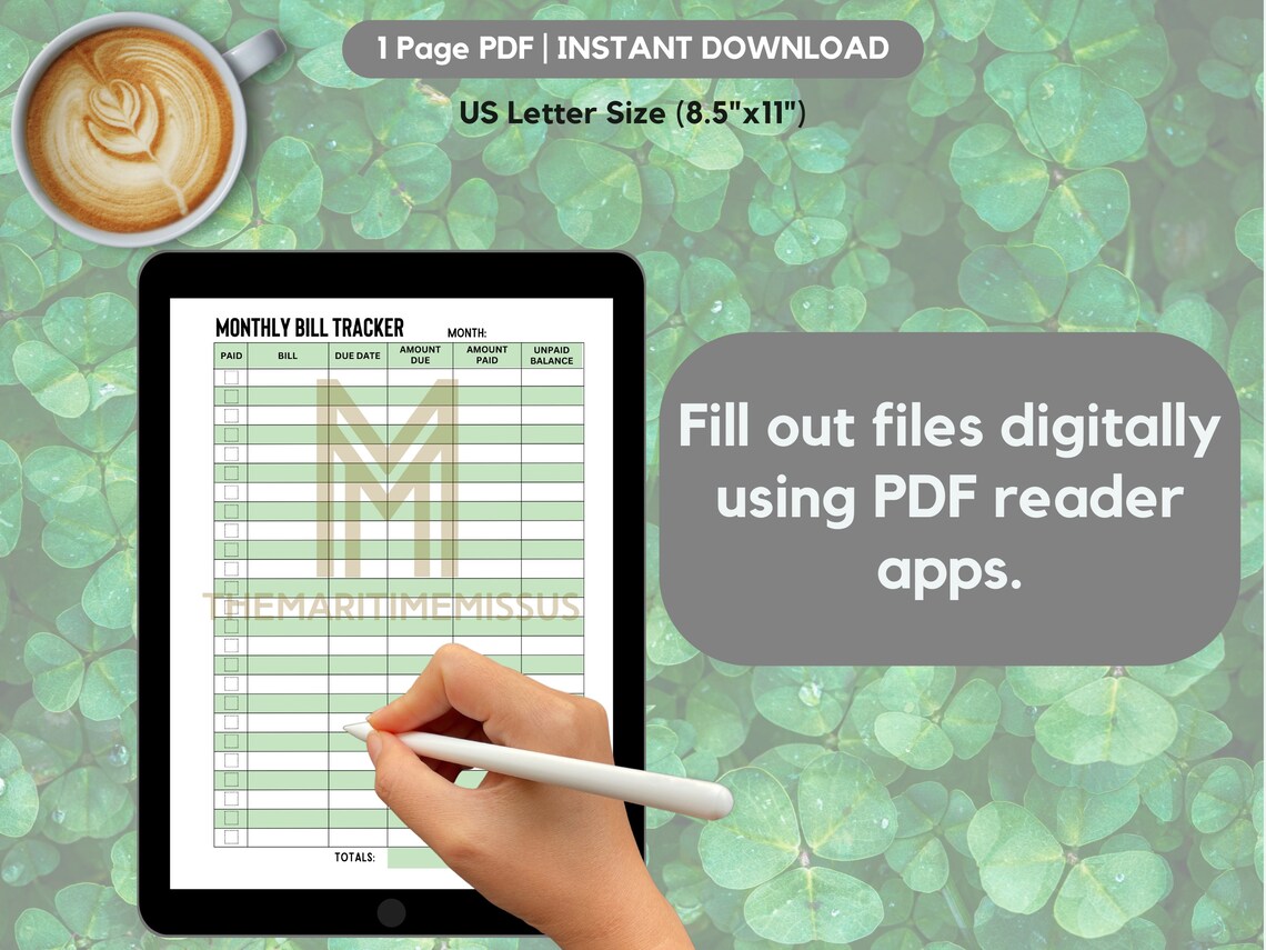 Monthly Bill Payment Tracker, Expense Log, Printable Expense Tracker ...