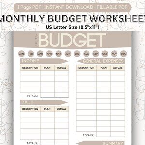 Monthly Budget Planner, Monthly Budget Worksheet, Monthly Budget Log ...