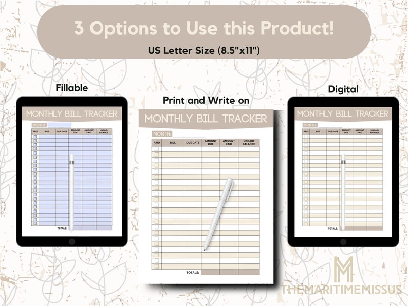 Monthly Bill Payment Tracker, Expense Log, Printable Expense Tracker ...