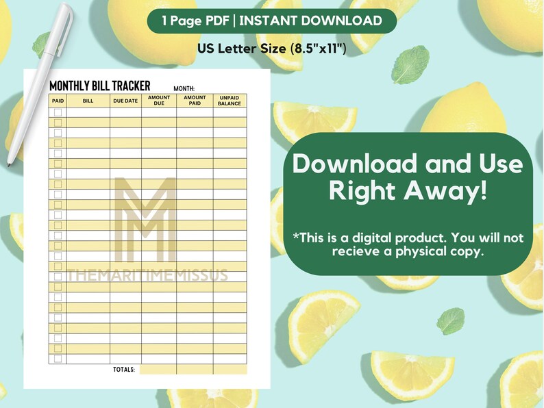 Monthly Bill Payment Tracker, Expense Log, Printable Expense Tracker ...