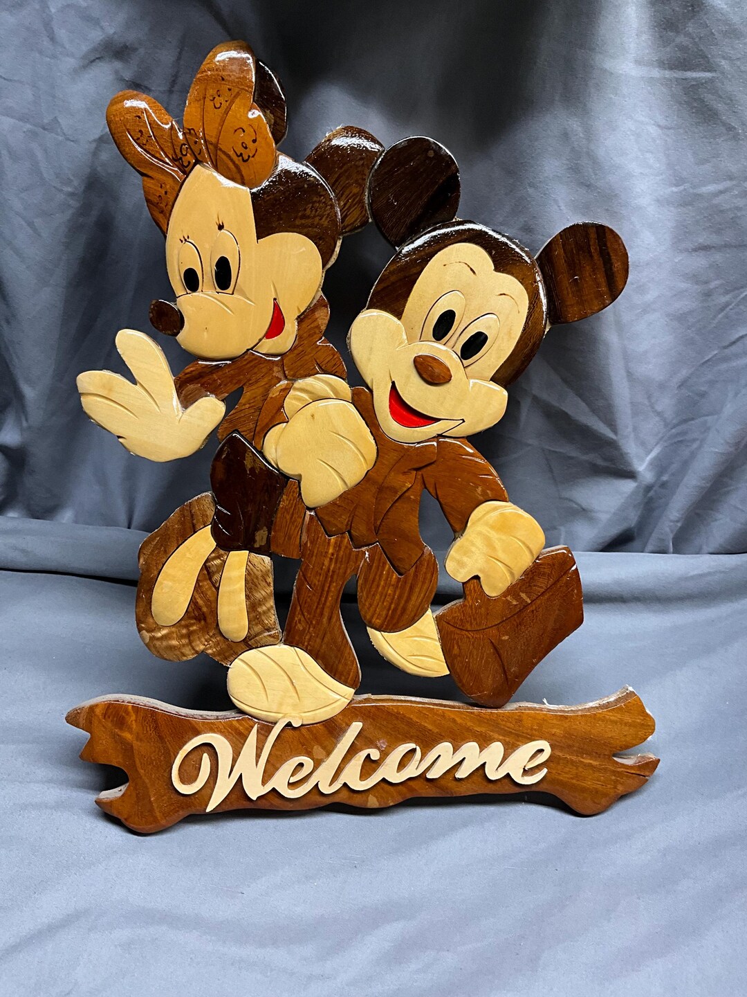 Mickey & Minnie Intarsia Welcome Sign - Etsy