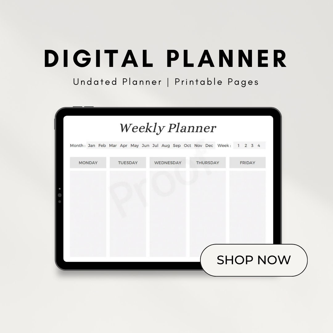 Weekly Planner - Monday - Friday - Work - Class - School - Business ...