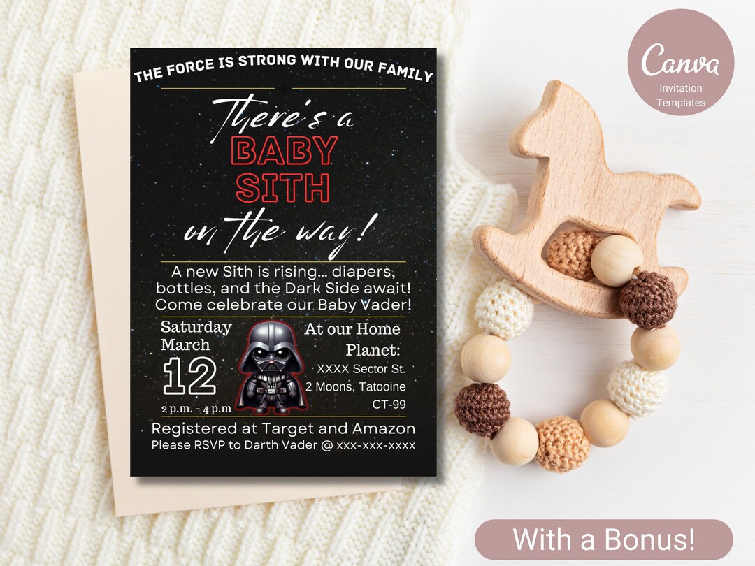 Editable Star Wars Baby Sith Baby Shower Invitation Template, Darth ...