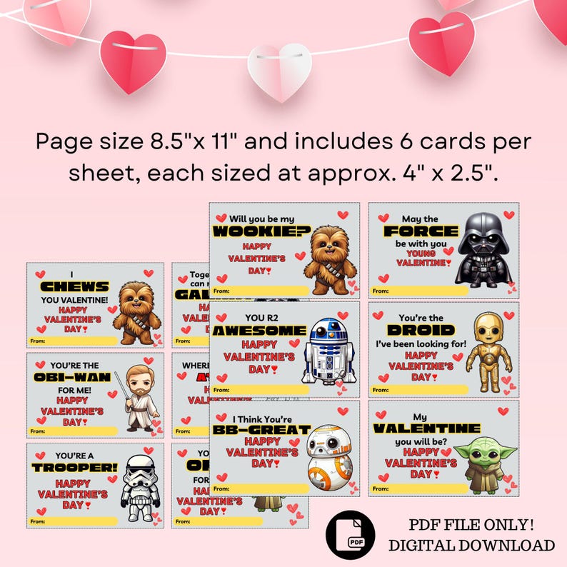 Star Wars Printable Valentine's Day Cards for Kids, Instant Download ...
