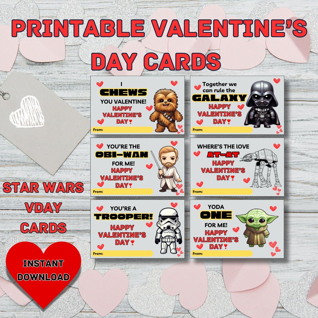 Star Wars Printable Valentine's Day Cards for Kids, Instant Download ...