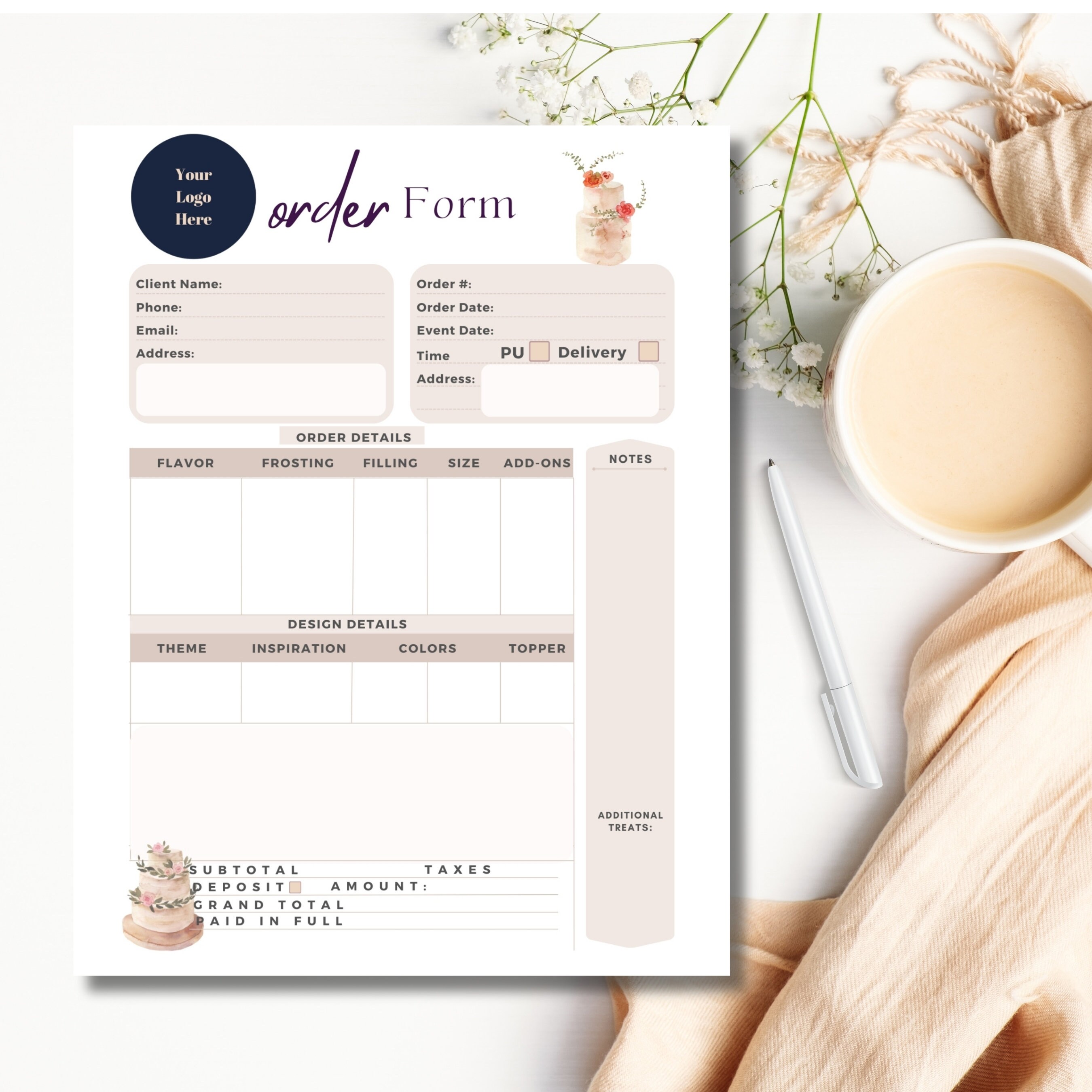 Cake Order Form Editable, Bakery Order Form Printable, Small Business ...