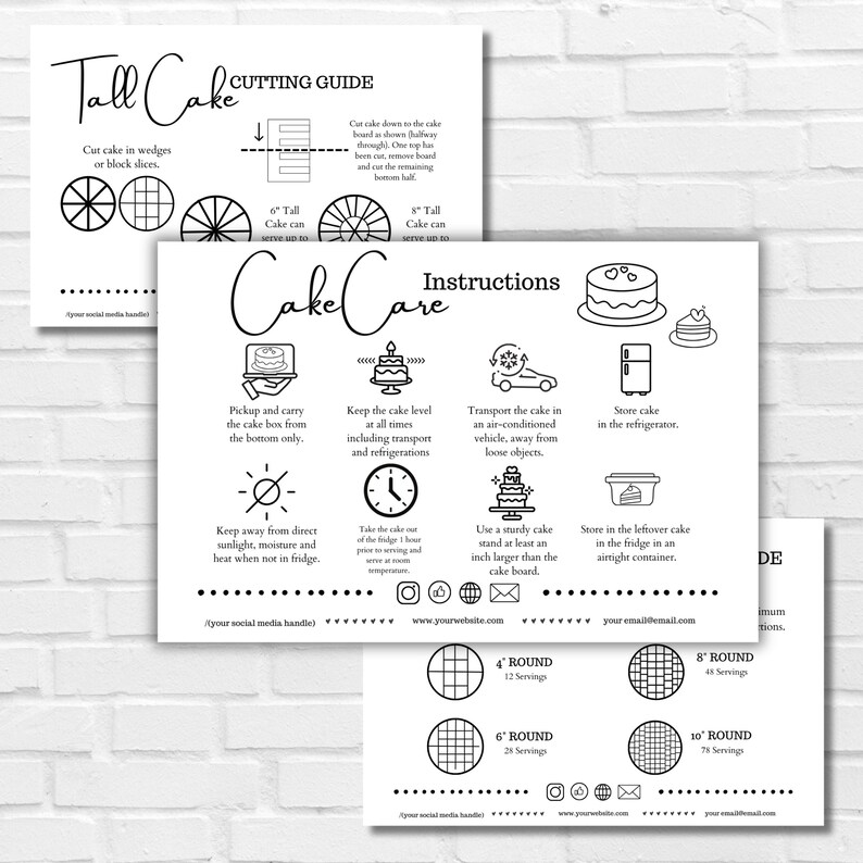 Cake Care Card Template Instructions, Canva Editable Cake Care Cards ...
