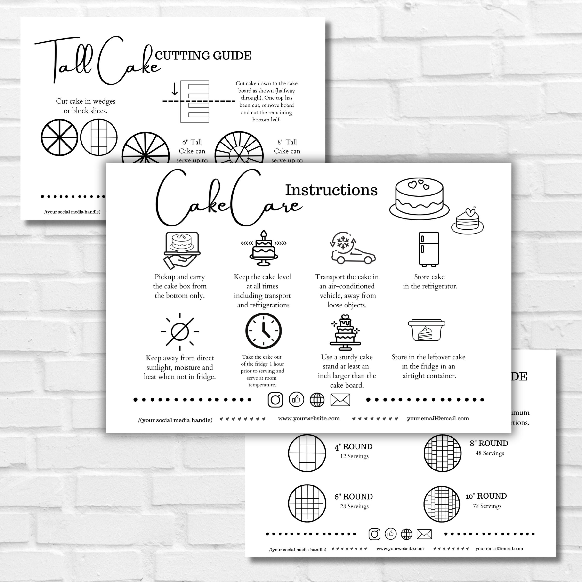 Cake Care Card Template Instructions, Canva Editable Cake Care Cards ...
