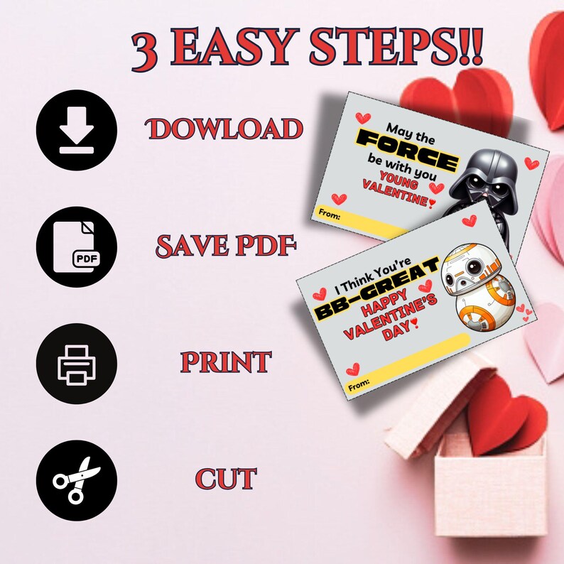 Star Wars Printable Valentine's Day Cards for Kids, Instant Download ...