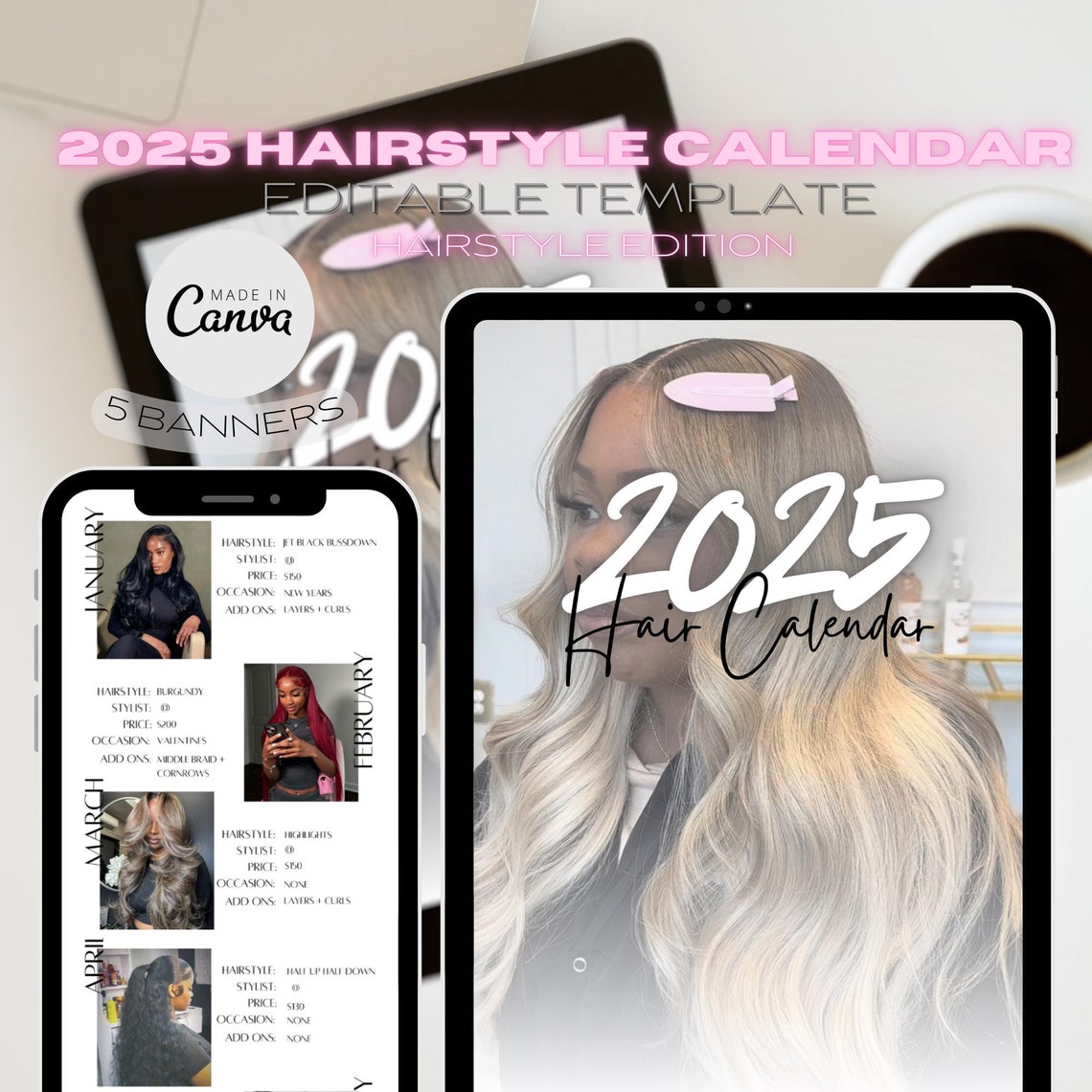 2025 Viral Hairstyle Calendar | Digital Planner | Self Care Journal ...
