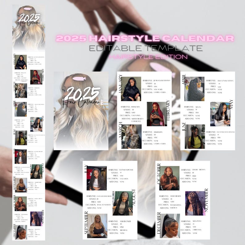 2025 Viral Hairstyle Calendar | Digital Planner | Self Care Journal ...