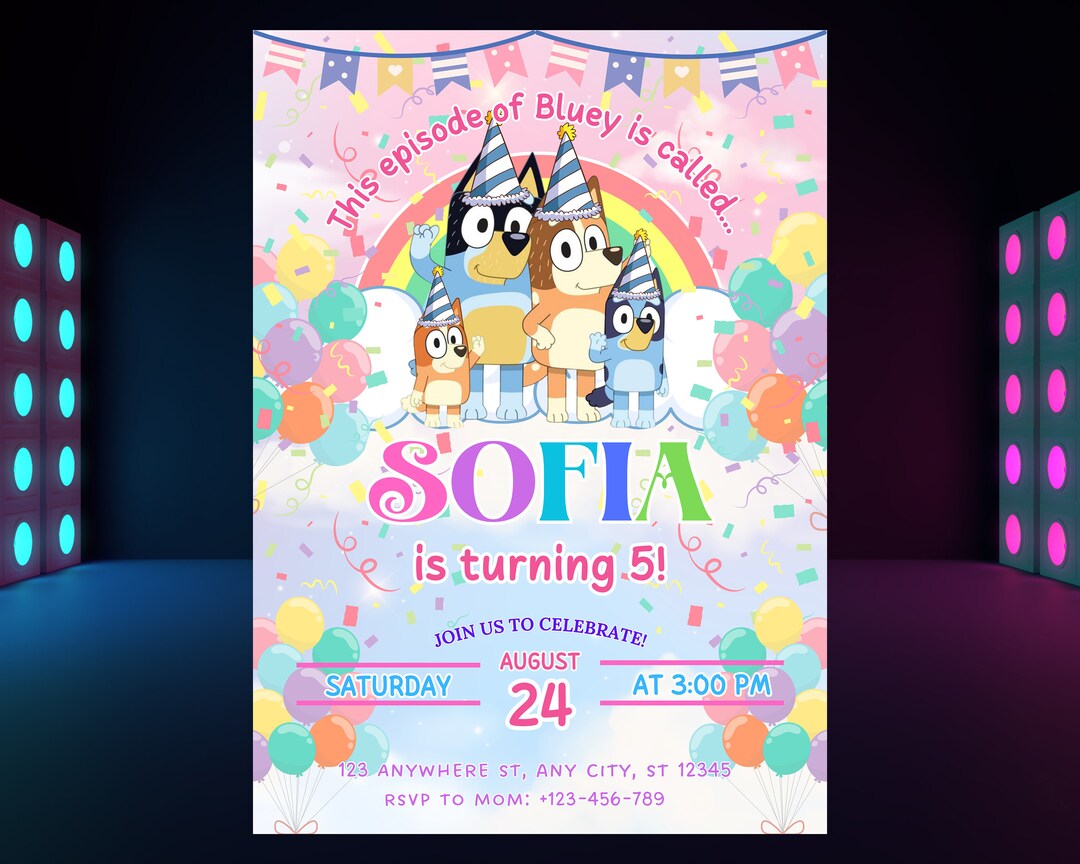 Girl Bluey Birthday Invitation Template, Bluey Invitation, Digital ...
