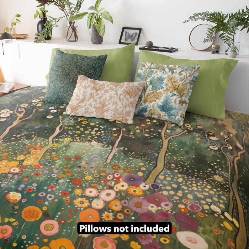 Gustav Klimt Inspired Bedspread, Green Botanical Summer Lightweight Bed ...