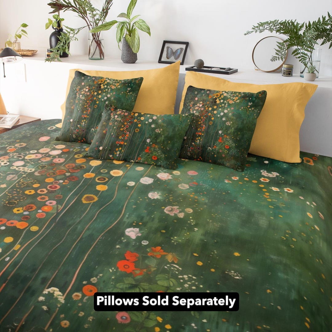 Gustav Klimt Inspired Microfiber Duvet Cover, Green Botanical Summer ...