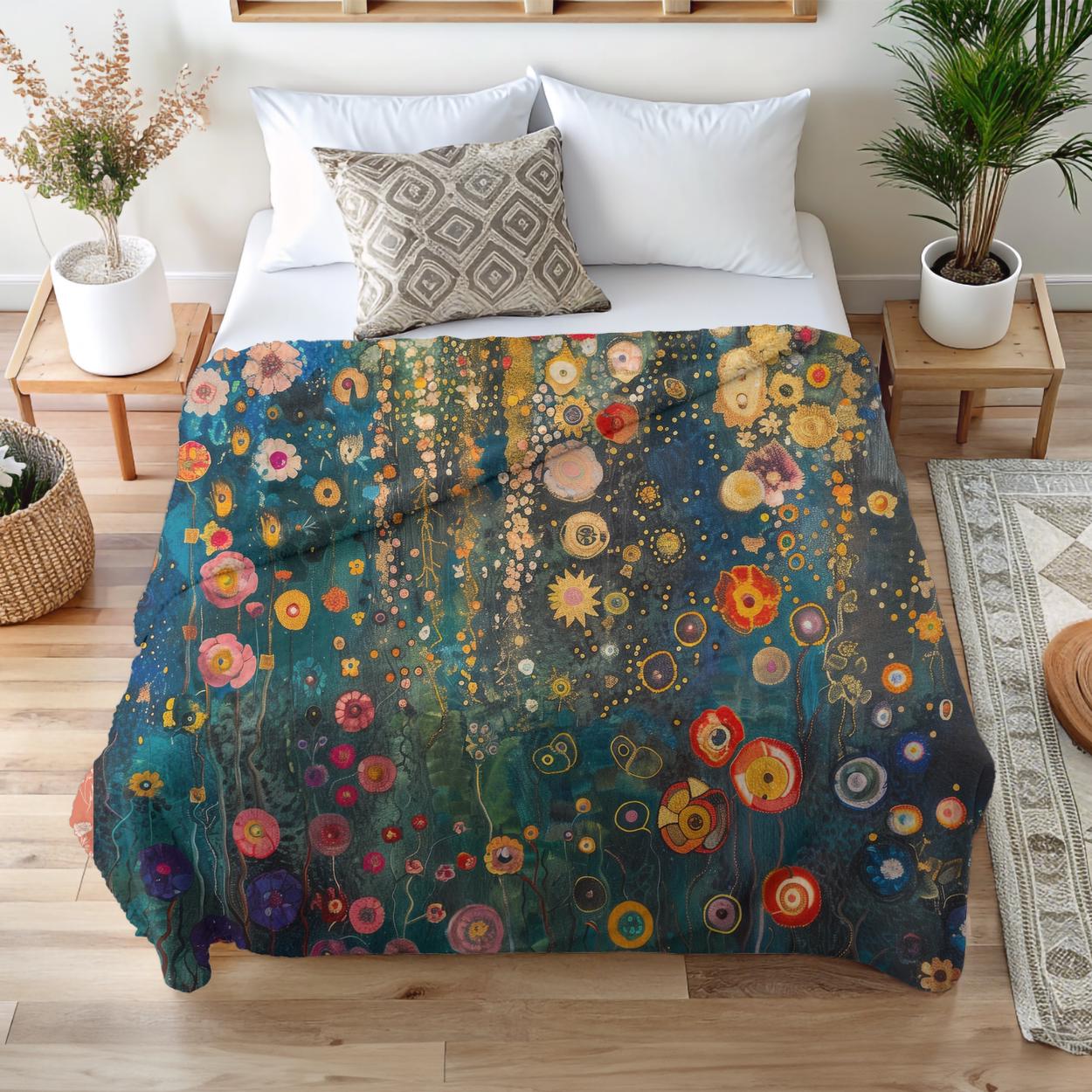 Gustav Klimt Inspired Bedspread, Lightweight Botanical Summer Bed ...