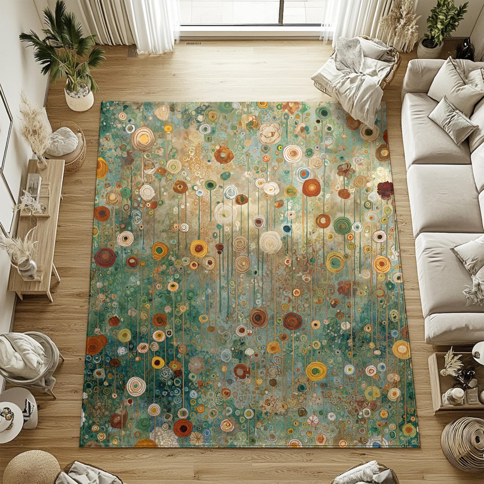 Gustav Klimt Inspired Area Rug, Low Pile, Funky, Colorful, & Unique ...