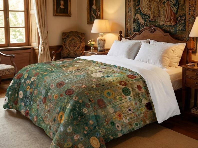 Gustav Klimt Inspired Bedspread, Botanical Summer Lightweight Bed ...