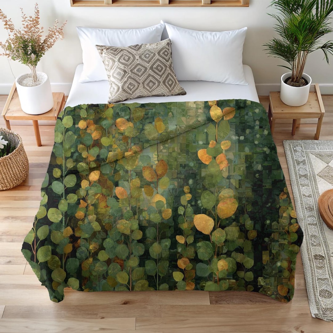 Gustav Klimt Inspired Bedspread, Lightweight Botanical Summer Bed ...