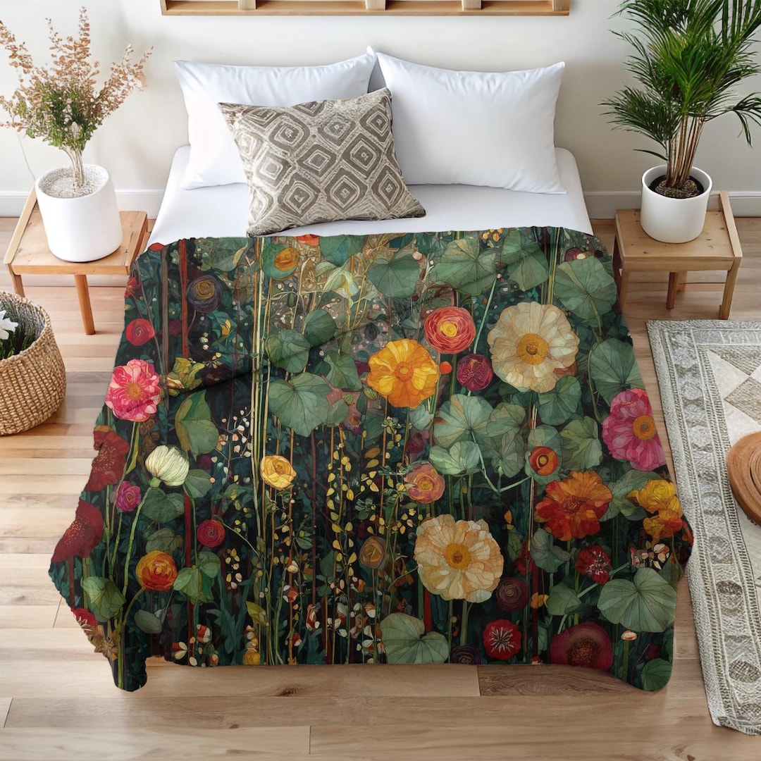 Gustav Klimt Inspired Bedspread, Lightweight Botanical Summer Bed ...