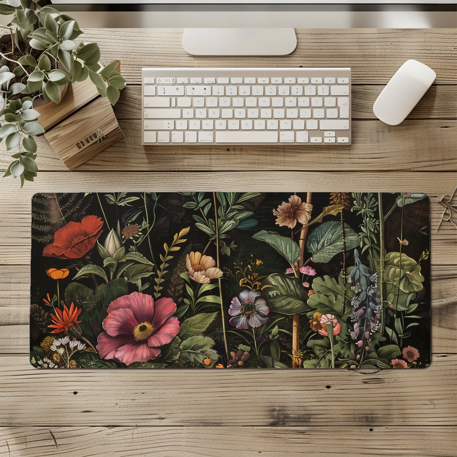 Botanical Desk Mat, Extra Large Cottagecore Mousepad, Cute Floral Desk ...