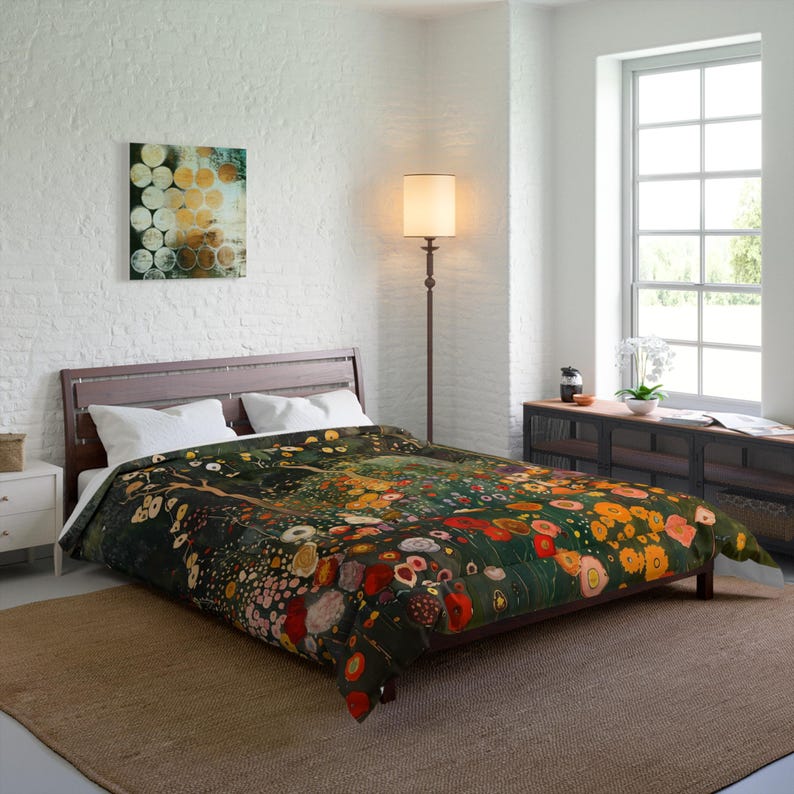 Gustav Klimt Inspired Bedspread, Green Botanical Summer Lightweight Bed ...