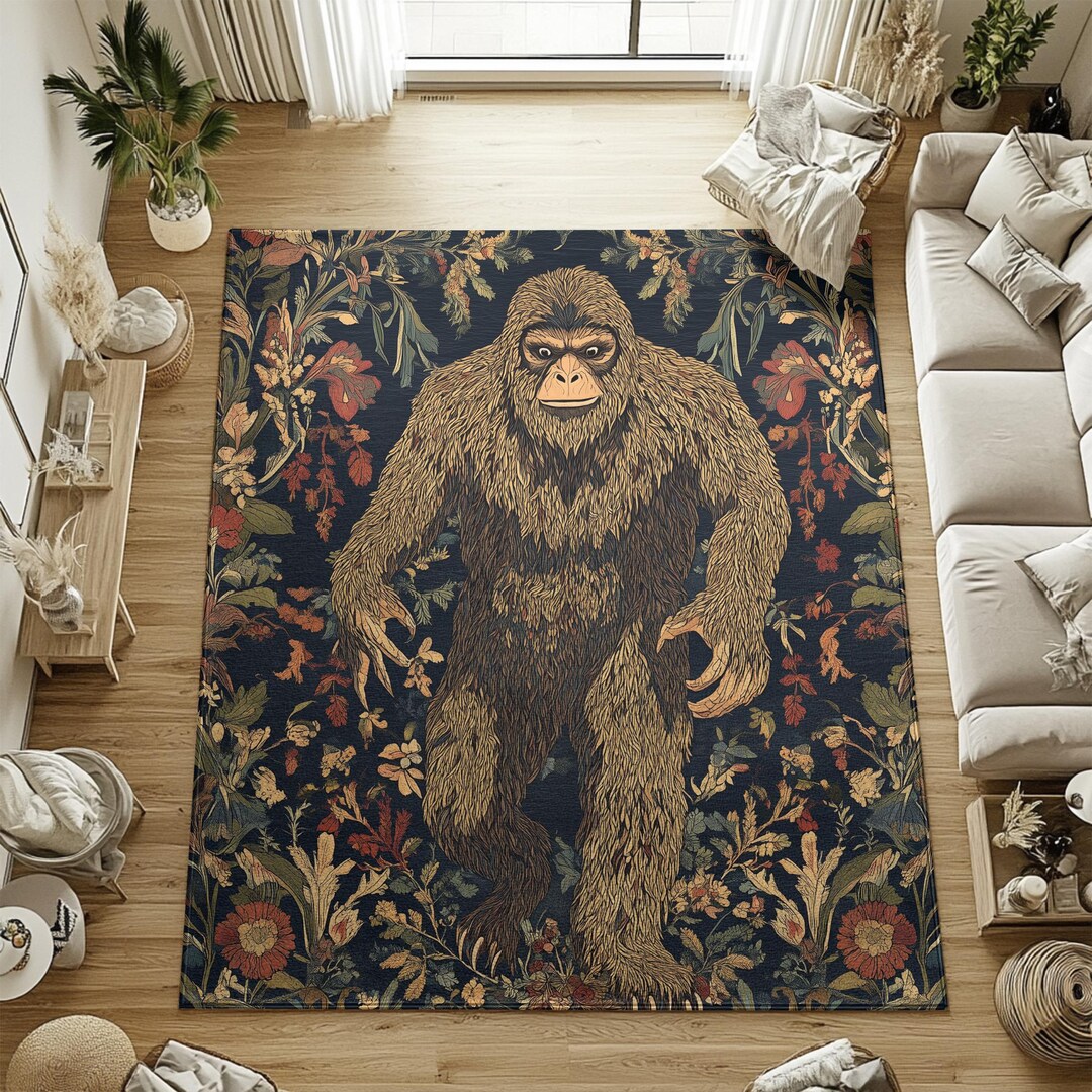 Bigfoot Pattern Area Rug, Funky Sasquatch Décor, Colorful, & Unique ...